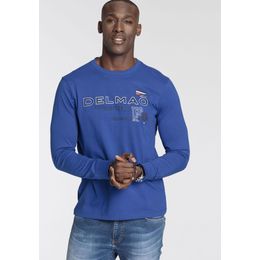 DELMAO Herren Langarmshirt, blau, Gr. L, bedruckt, Single Jersey, Obermaterial: 100% Baumwolle, Shirts, schmale Passform, bedruckt,