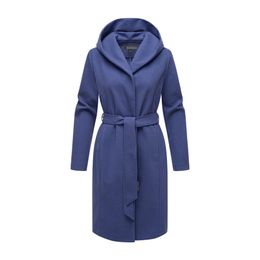 Marikoo Damen Kurzmantel "Kailii", blau, Gr. S, 90% Polyester, 10% Viskose, M&auml;ntel, Eleganter Wickel Mantel mit Tailleng&uuml;rtel und Oversized Hood