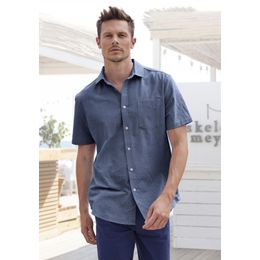 H.I.S. H.I.S Herren Kurzarmhemd, blau, Gr. L, unifarben, Web, Obermaterial: 100% Baumwolle, Hemden, mit Kentkragen, Oxford-Qualit&auml;t aus reiner Baumwolle