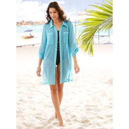 feel good Damen Blusenkimono, blau, Gr. 44, unifarben, 100% Polyester, Blusen