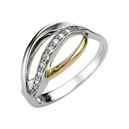 Jobo Damen Fingerring, 54, Silber 925 (Sterlingsilber), silber, Silber 925 (Sterlingsilber), Fingerringe, 925 Silber bicolor vergoldet mit 9 Zirkonia