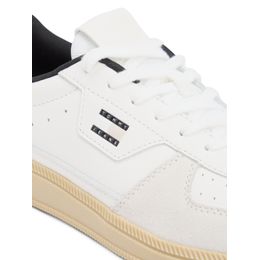 Tommy Jeans Herren Sneaker "THE GREENWICH EDGE M LEATHER", Gr. 42ecru, schwarz, Leder, Veloursleder, kontrastfarbene Details, Schuhe, Freizeitschuh,