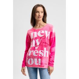 SOCCX Damen Rundhalspulloverneon rose, Gr. XL, bedruckt, Feinstrick, Material: 100% Baumwolle, Pullover, aus Feinstrick mit Rollsaum