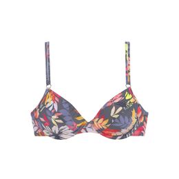 Damen B&uuml;gel-Bikini-Top "Leilani", grau, Gr. 44, VIVANCE BY LASCANA, bedruckt, floral, Recycling-Polyamid, Bikini-Oberteile, mit kleinen Zierringen an