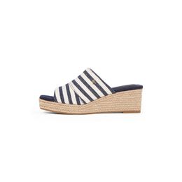 Tommy Hilfiger Damen Pantolette "NAUTICAL STRIPES ESPADRILLE MULE", Gr. 40, blau, Baumwolle, Schuhe, Keilabsatz, Sommerschuh im modischen