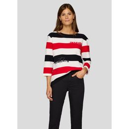 3/4-Arm-Shirt Rabe, Damen, Gr. 50, mohn, Obermaterial: 76% Baumwolle, 16% Polyester, 8% Elasthan, gestreift, figurumspielend normal, Rundhals, Shirts 3/4-Arm-Shirt, gerippte Struktur