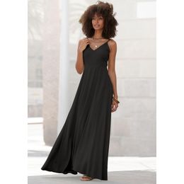 Lascana Damen Maxikleid, schwarz, Gr. 38, unifarben, Web, Obermaterial: 100% Viskose, Kleider, aus gewebter Viskose, Cut-Out am R&uuml;cken, Sommerkleid