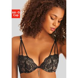 Lascana Damen Push-up-BH, Gr. 75, schwarz, Microtouch, Obermaterial: 60% Polyamid, 35% Polyester, 5% Elasthan, BHs, mit extravagantem