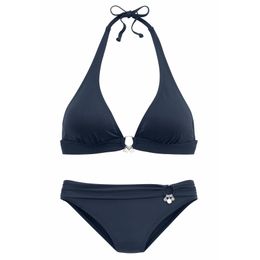 s.Oliver Damen Triangel-Bikini "Tonia", blau, Gr. 34, unifarben, Microfaser, Polyamid, Bikini-Sets, mit herausnehmbaren Cups, im Nacken zu binden, im