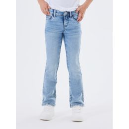 name it M&auml;dchen Bootcut-Jeans "NKFPOLLY SKINNY BOOT JEANS 1142-AU NOOS", blau, Gr. 158, unifarben, Denim/Jeans, Obermaterial: 67% Baumwolle, 28%