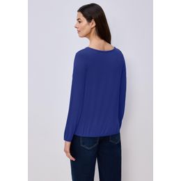 Street One Damen Langarmshirtamparo blau, Gr. 42, unifarben, Stoff, 95% Viskose, 5% Elasthan, Shirts, mit abgerundetem V-Ausschnitt