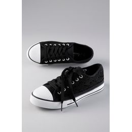 ANISTON SHOES Damen Sneaker, Gr. 39, schwarz, Textil, Schuhe, Schn&uuml;rschuh, Freizeitschuh in H&auml;keloptik - NEUE KOLLEKTION