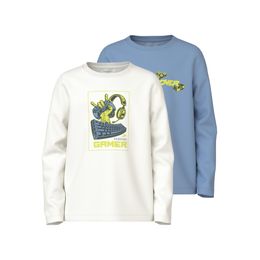 name it Jungen Langarmshirt "NKMVUX 2P LS TOP"cloud dancer pack:endless sky, Gr. 122, bedruckt, Jersey, Obermaterial: 95% Baumwolle, 5% Elasthan,