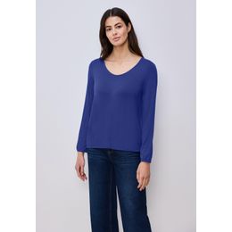 Street One Damen Langarmshirtamparo blau, Gr. 34, unifarben, Stoff, 95% Viskose, 5% Elasthan, Shirts, mit abgerundetem V-Ausschnitt