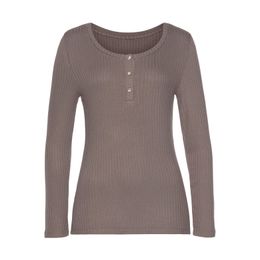 Vivance Damen Langarmshirt "mit kurzer Knopfleiste", grau, Basic, Gr. 36, unifarben, Rippware, Obermaterial: 95% Viskose, 5% Elasthan, Shirts, aus