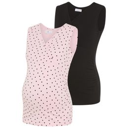 Umstandsshirt Neun Monate "2er Pack Umstands-Tops", Damen, Gr. 40/42, gepunktet, schwarz, Jersey, Obermaterial: 95% Baumwolle, 5% Elasthan, bedruckt, gepunktet, eng h&uuml;ftbedeckend, tiefer V-Ausschnitt, Shirts Umstandsshirt, eng anliegende Passform, tiefer V-Ausschnitt mit Wickeloptik
