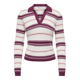 Only Damen Polokragenpullover "ONLKAYA LIFE LS STRIPE POLO NOOS KNT"grape wine stripes:cloud dancer, pale lila, Gr. XS, gestreift, Strick,