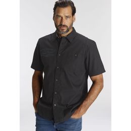 MAN'S WORLD MAN'S WORLD Herren Kurzarmhemd, schwarz, Gr. L, unifarben, Web, Obermaterial: 100% Baumwolle, Hemden, mit kleinem Brustprint