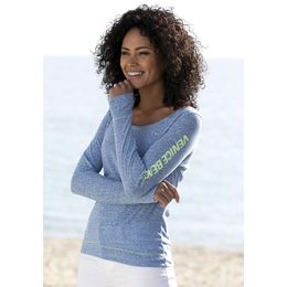 Venice Beach Damen Langarmshirt, blau, Gr. 44, meliert, Jersey, Obermaterial: 60% Baumwolle, 40% Polyester, Shirts, mit sportlichem Logoprint,