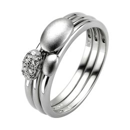 Jobo Damen Fingerring, 52, Silber 925 (Sterlingsilber), silber, Silber 925 (Sterlingsilber), Fingerringe, 3-teilig 925 Silber mit 6 Zirkonia