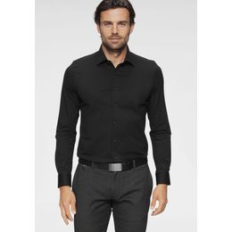 OLYMP Herren Langarmhemd "Luxor 24/Seven modern fit Jerseyshirt", schwarz, Gr. 47, Jersey, Obermaterial: 92% Baumwolle, 8% Elasthan, Hemden, mit
