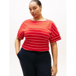 Kurzarmshirt Tommy Hilfiger Curve "CRV MDRN CODY CAP SLV C-NK TEE", Damen, Gr. 54, fine stp fireworks, calico, Single Jersey, Obermaterial: 100% Baumwolle, gestreift, normal, U-Boot-Ausschnitt, Shirts, in gro&szlig;en Gr&ouml;&szlig;en