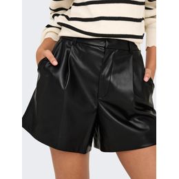 Only Damen Shorts "ONLSMOOTH HW FAUX LEA SHORTS CC PNT", schwarz, Gr. L, unifarben, Web, Obermaterial: 100% Polyester, Hosen, Lederimitat, regular fit