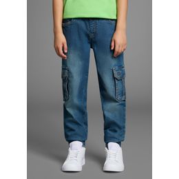 Arizona Jungen Cargojeans "Stretch-Jeans f&uuml;r Jungen", blau, Gr. 158, Denim/Jeans, Obermaterial: 98% Baumwolle, 2% Elasthan, Jeans, gerades Bein, mit