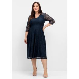 sheego Damen Cocktailkleid "Cocktailkleid", blau, Gr. 52, unifarben, 100% Polyamid, Kleider
