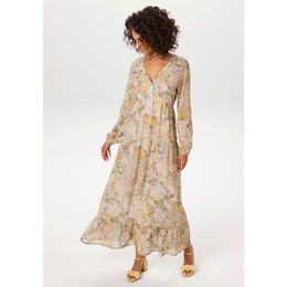Aniston CASUAL Damen Maxikleidwollwei&szlig;, gelb, hellgr&uuml;n, hellt&uuml;rkis, hellbraun, apricot, braun, gr&uuml;n, Gr. 48, bedruckt, gebl&uuml;mt, Cr&ecirc;pe, Obermaterial: