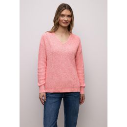 Street One Damen V-Ausschnitt-Pulloverstriking coral, Gr. 42, unifarben, Web, 100% Baumwolle, Pullover, mit V-Ausschnitt