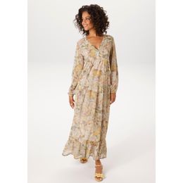 Aniston CASUAL Damen Maxikleidwollwei&szlig;, gelb, hellgr&uuml;n, hellt&uuml;rkis, hellbraun, apricot, braun, gr&uuml;n, Gr. 40, bedruckt, gebl&uuml;mt, Cr&ecirc;pe, Obermaterial: