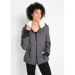 bonprix Damen Funktionsjacke, grau, Gr. 46, kontrastfarbene Details, meliert, unifarben, Softshell;Web, Obermaterial: 100% Polyester. Futter: 100%