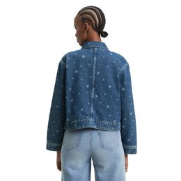 Damen Jeansjacke, blau, Gr. XL, Tom Tailor Denim, bedruckt, Denim/Jeans, Obermaterial: 100% Baumwolle, Jacken, mit All-Over-Herz-Print
