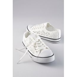 ANISTON SHOES Damen Sneaker, Gr. 40, wei&szlig;, Textil, Schuhe, Schn&uuml;rschuh, Freizeitschuh in H&auml;keloptik - NEUE KOLLEKTION