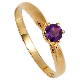 Jobo Damen Goldring, 58, Gelbgold 585, gelb, Gelbgold 585, Fingerringe, 585 Gold mit Amethyst