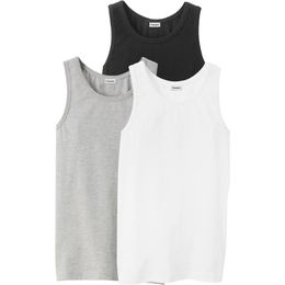 bonprix Jungen Unterhemd, Gr. 128, wei&szlig;, Jersey, Obermaterial: 100% Baumwolle, unifarben, Unterhemden, im 3er-Pack, aus weicher Baumwolle, normale