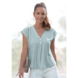 Lascana Damen Schlupfbluse, gr&uuml;n, Gr. 36, unifarben, Web, Obermaterial: 100% Viskose, Blusen, mit modischen Kn&ouml;pfen, luftige Kurzarmbluse, sommerlich