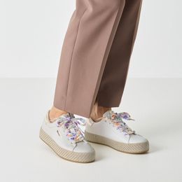 Tamaris Damen Plateausneaker, Gr. 39wei&szlig;, Lederimitat, gl&auml;nzend, unifarben mit Farbeinsatz, Schuhe, Freizeitschuh, Halbschuh, Schn&uuml;rschuh mit