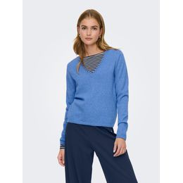 V-Ausschnitt-Pullover Only "ONLLOYAL LIFE LS V-NECK PULLO KNT NOOS", Damen, Gr. L, ultramarine detail:melange, Strick, Obermaterial: 80% Polyester, 20% Nylon, meliert, regular fit normal, V-Ausschnitt, Pullover, Materialmix