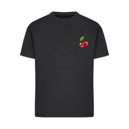 T-Shirt Merchcode "Merchcode Ladies Cherries 2 Tee", Damen, Gr. L, schwarz, 100% Baumwolle, bedruckt, oversize, Rundhals, Shirts T-Shirt
