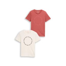 T-Shirt Tom Tailor, Jungen, Gr. 164, faded rot, Single Jersey, Obermaterial: 100% Baumwolle, bedruckt, regular fit taillenbedeckt, Rundhals, gerader Abschluss, Shirts T-Shirt, 2er Pack mit Print