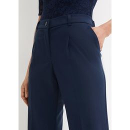 bonprix Damen Marlene-Hose "Marlenehose", blau, Gr. 42, unifarben, Twill, Obermaterial: 66% Polyester, 33% Viskose, 1% Elasthan, Hosen, weite Hose,