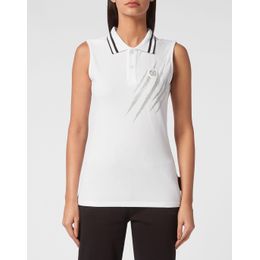 Plein Sport Damen Poloshirt "Scratch", wei&szlig;, Gr. L, Obermaterial: 100% Baumwolle, Shirts