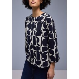 Street One Damen 3/4-Arm-Shirt, blau, Gr. 36, gemustert, Jersey, Obermaterial: 63% Polyester, 34% Viskose, 3% Elasthan, Shirts, mit All-Over Print