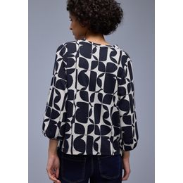 Street One Damen 3/4-Arm-Shirt, blau, Gr. 34, gemustert, Jersey, Obermaterial: 63% Polyester, 34% Viskose, 3% Elasthan, Shirts, mit All-Over Print