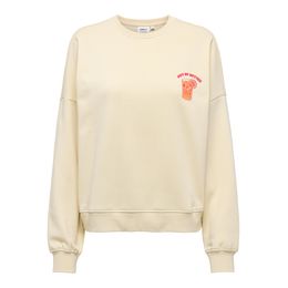 Only Damen Sweatshirt "ONLLINY L/S O-NECK PRINT CS SWT"ecru print:out of office, Gr. L, bedruckt, Sweatware, Obermaterial: 60% Baumwolle, 40%
