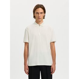 Poloshirt Selected "SLHFAVE STRUCTURE SS POLO NOOS", Damen, Gr. M, cloud dancer, Jersey, Obermaterial: 45% Polyester, 41% Baumwolle, 14% Elasthan, unifarben, regular fit, Shirts