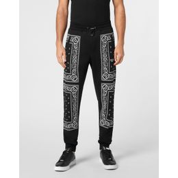 Philipp Plein Herren Trekkinghose "Paisley", schwarz-wei&szlig;, Gr. S, Obermaterial: 100% Baumwolle, Hosen