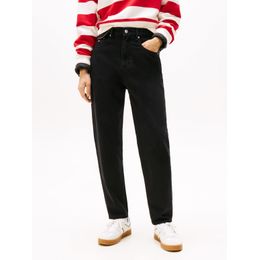 Tommy Jeans Damen Mom-Jeans "High waist - Mom-Jeans Tapered", schwarz, Gr. 34, unifarben, Denim/Jeans, Obermaterial: 99% Baumwolle, 1% Elasthan,